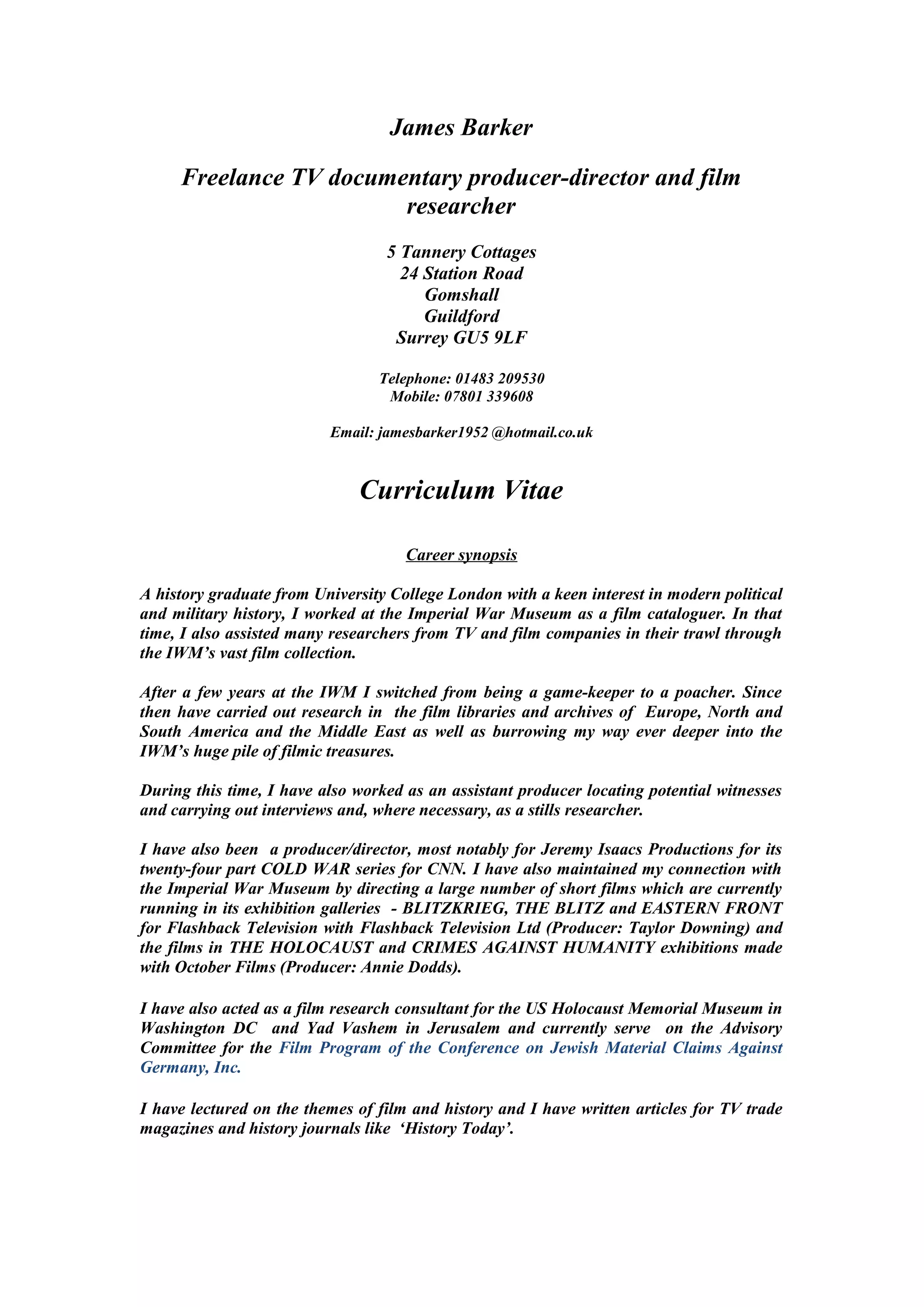 CV for James Barker 2015 | DOC