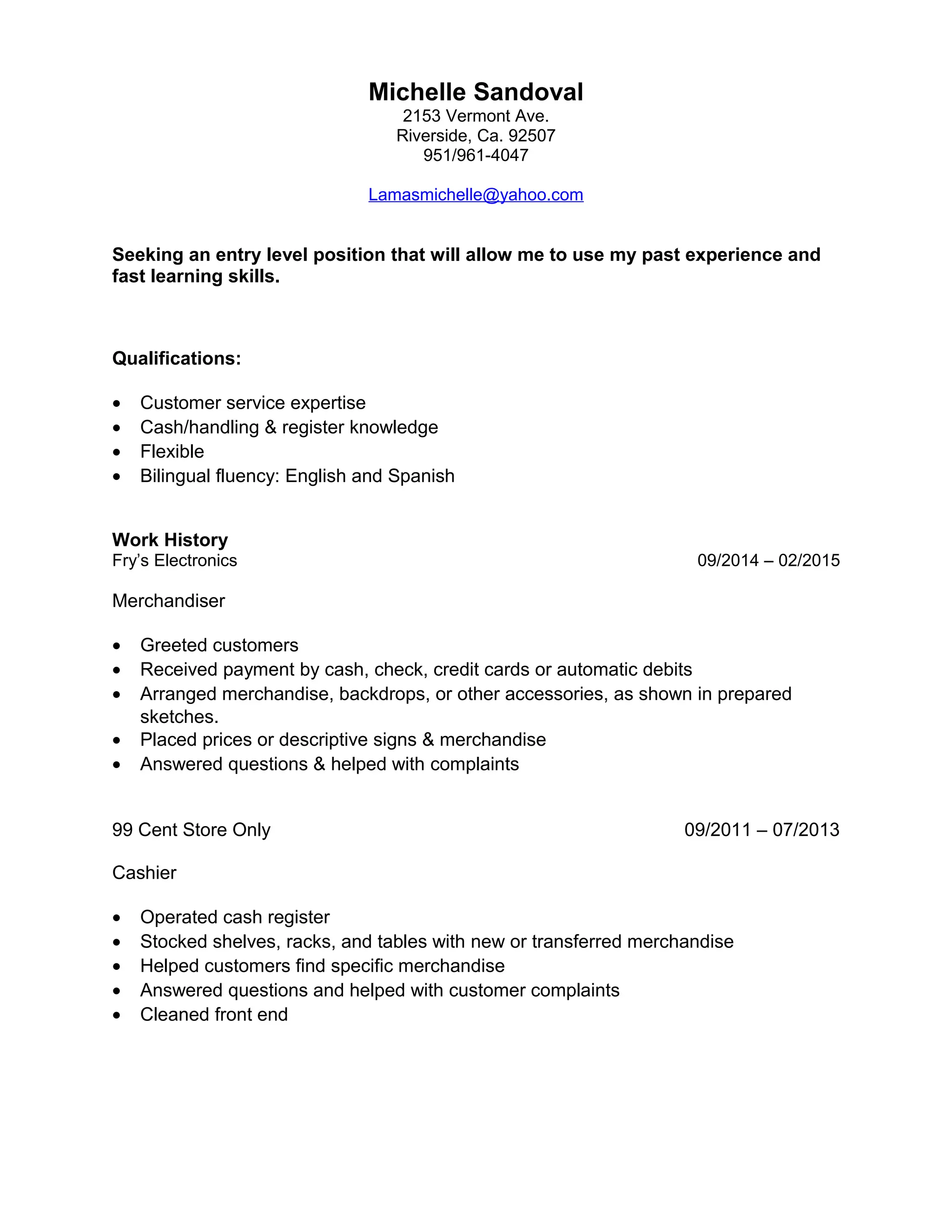 Michlle Sandoval Resume | DOC