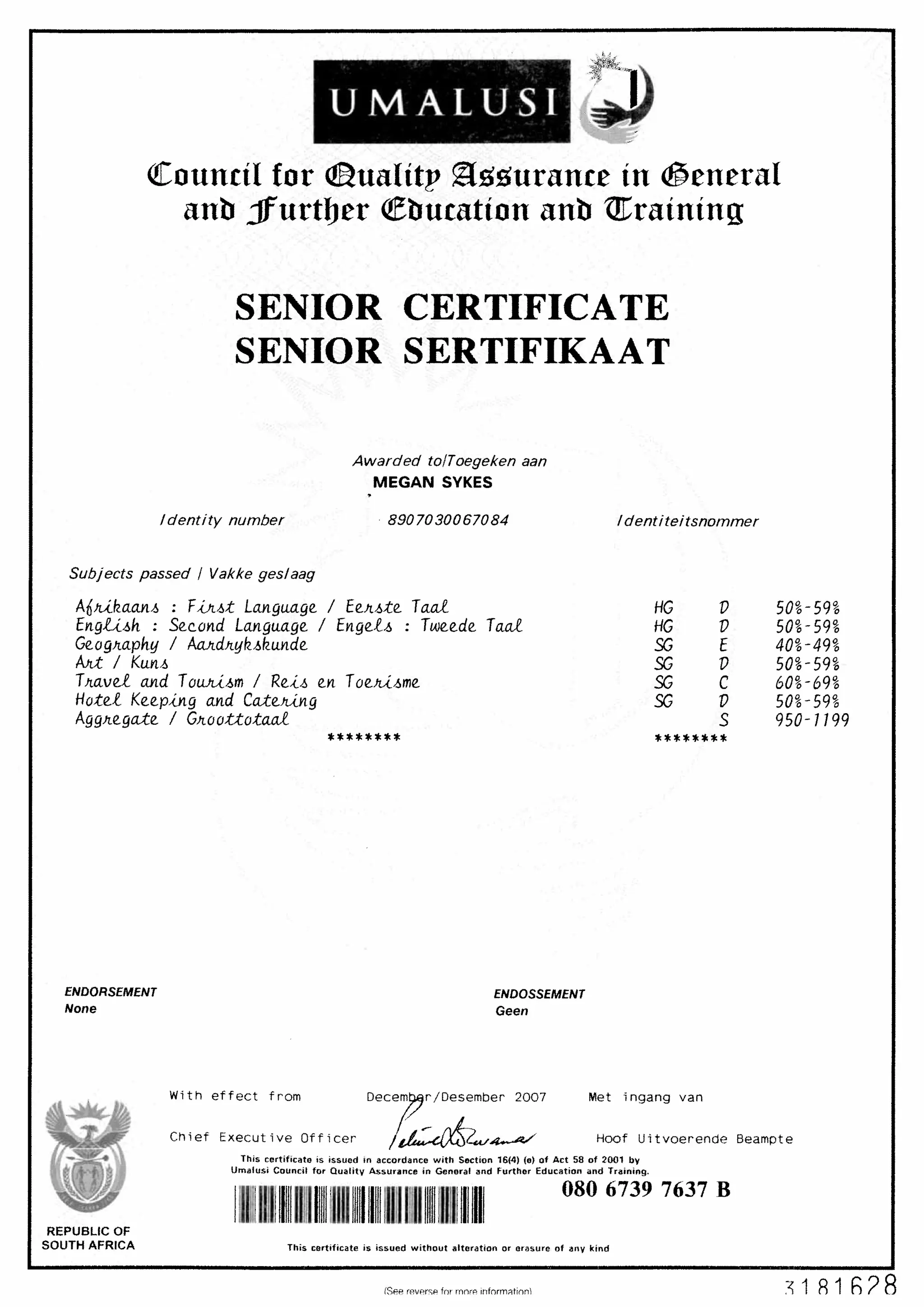 Matriek Sertifikaat | PDF