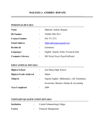 MALESELA_ANDRIES_BOPAPE[1] | DOCX | Business | Business and Finance