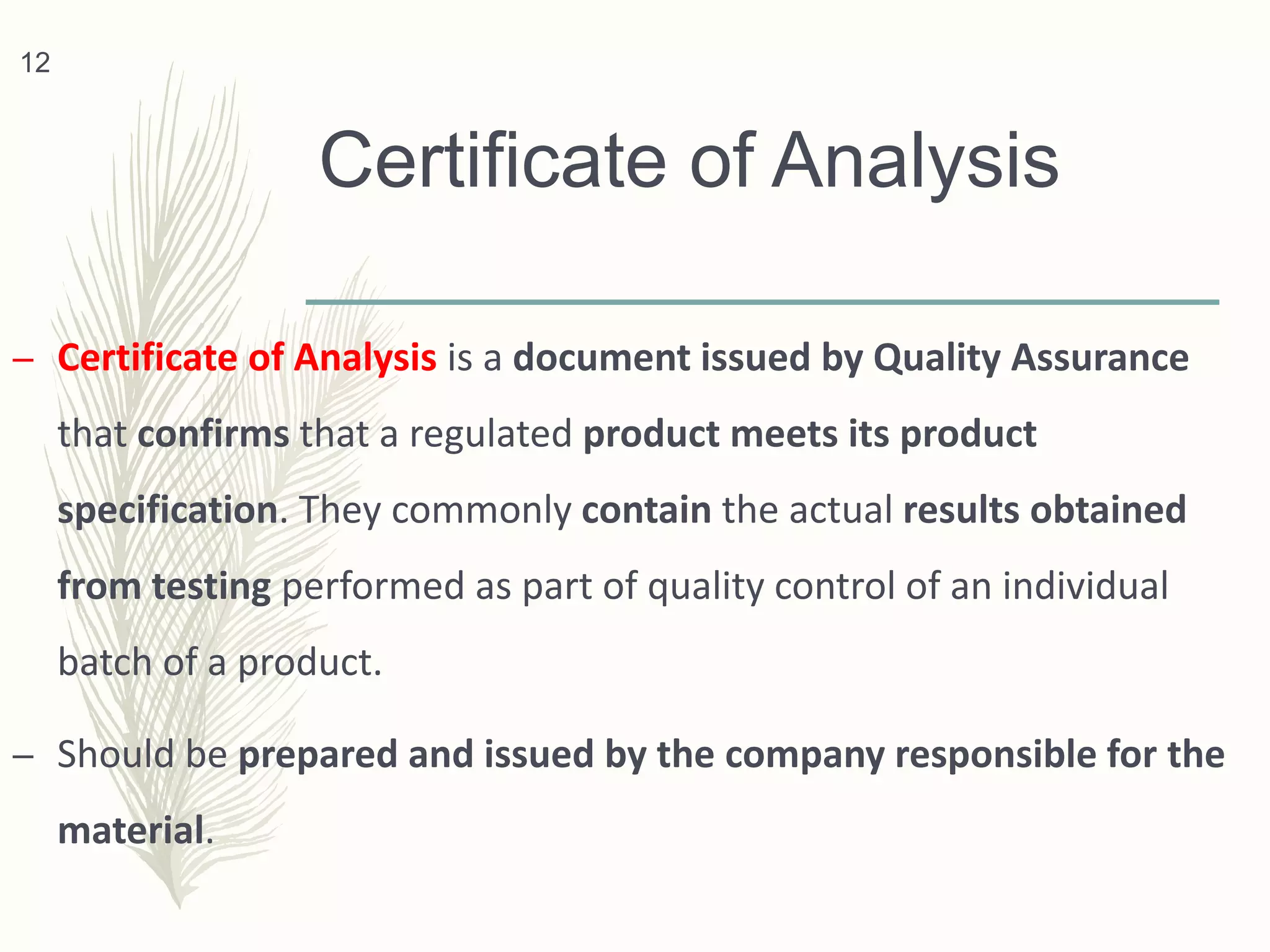 DOCUMENTATION -- CoA & SPECIFICATIONS | PPTX
