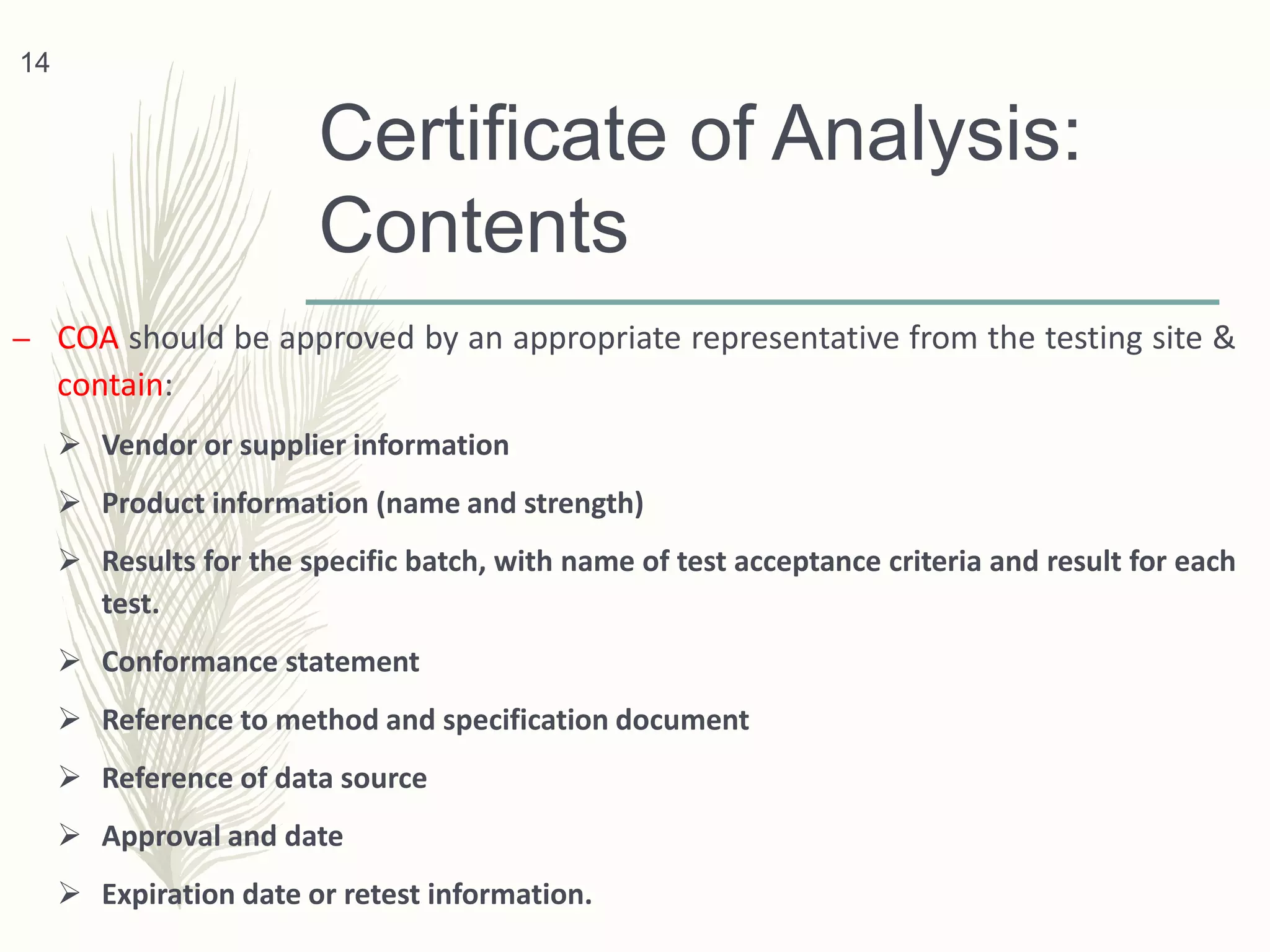 DOCUMENTATION -- CoA & SPECIFICATIONS | PPTX