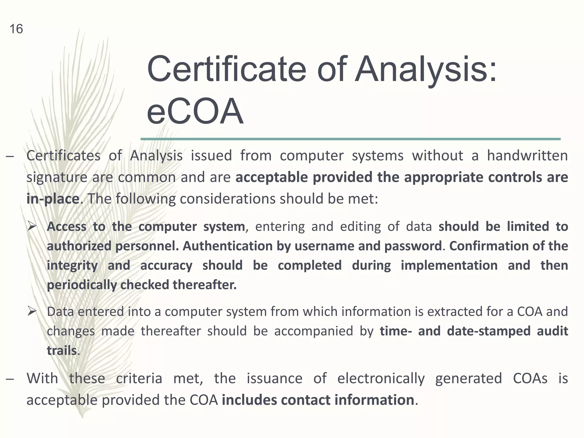 DOCUMENTATION -- CoA & SPECIFICATIONS | PPTX
