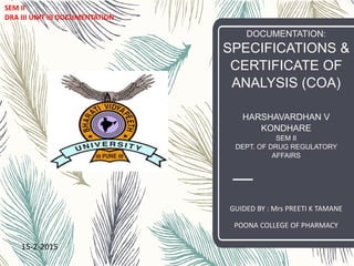 DOCUMENTATION -- CoA & SPECIFICATIONS | PPTX