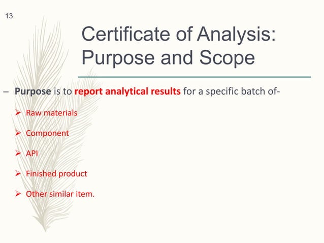 DOCUMENTATION -- CoA & SPECIFICATIONS | PPTX