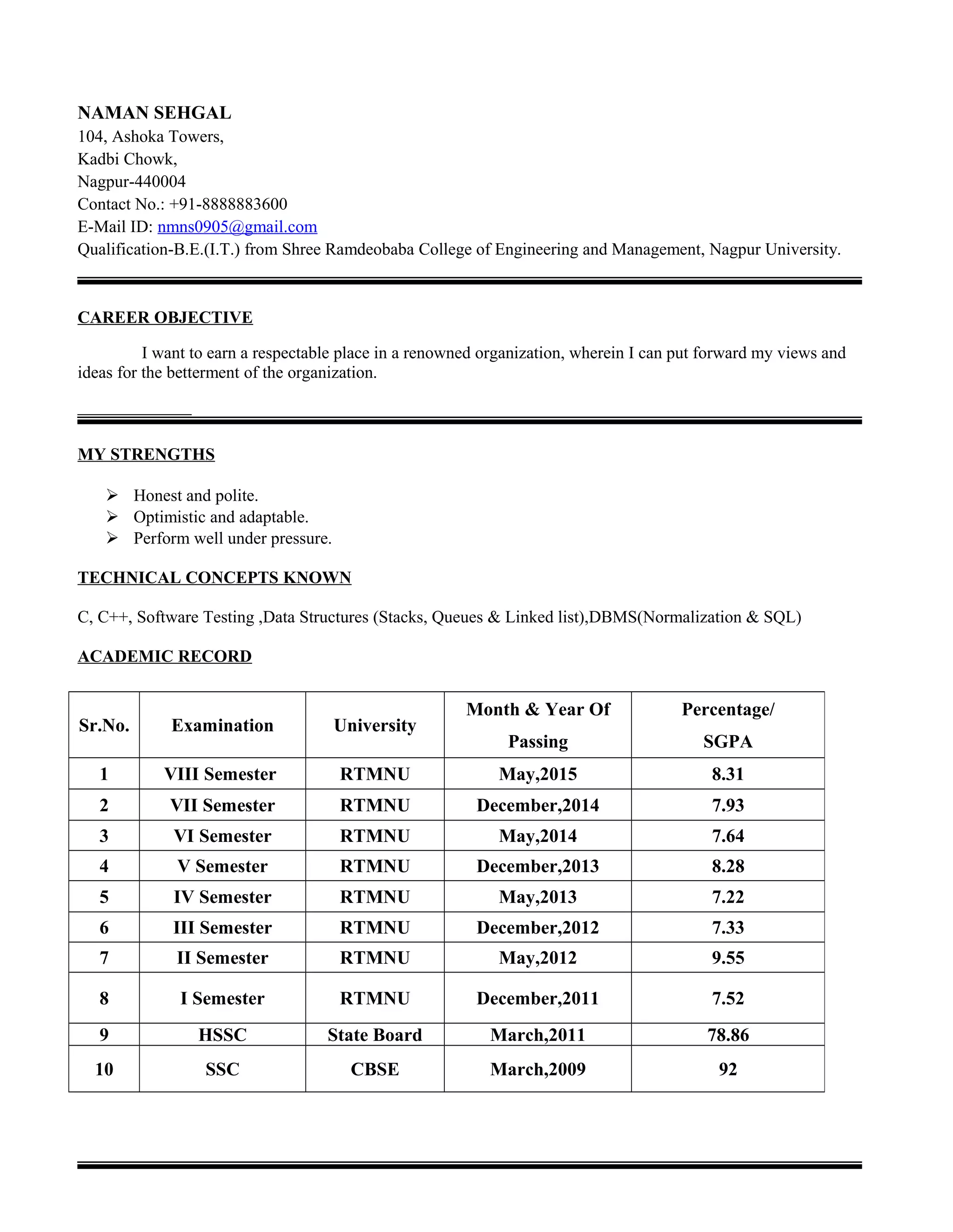 Naman Sehgal (CV) | PDF