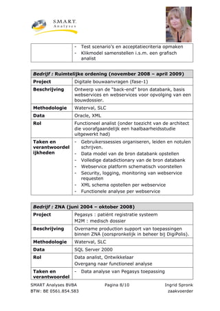 CV_Spronk Ingrid_SMART Analyses_NL | PDF