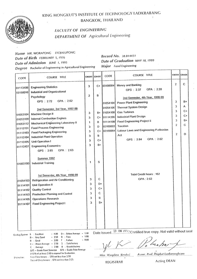 Engineering Degree's Transcript | PDF