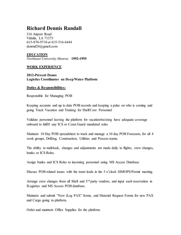 Richard Dennis Randall Resume 2016 | PDF