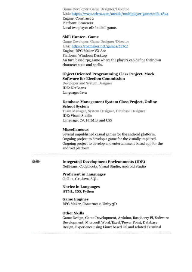 Resume | DOC | Programming Languages | Computing