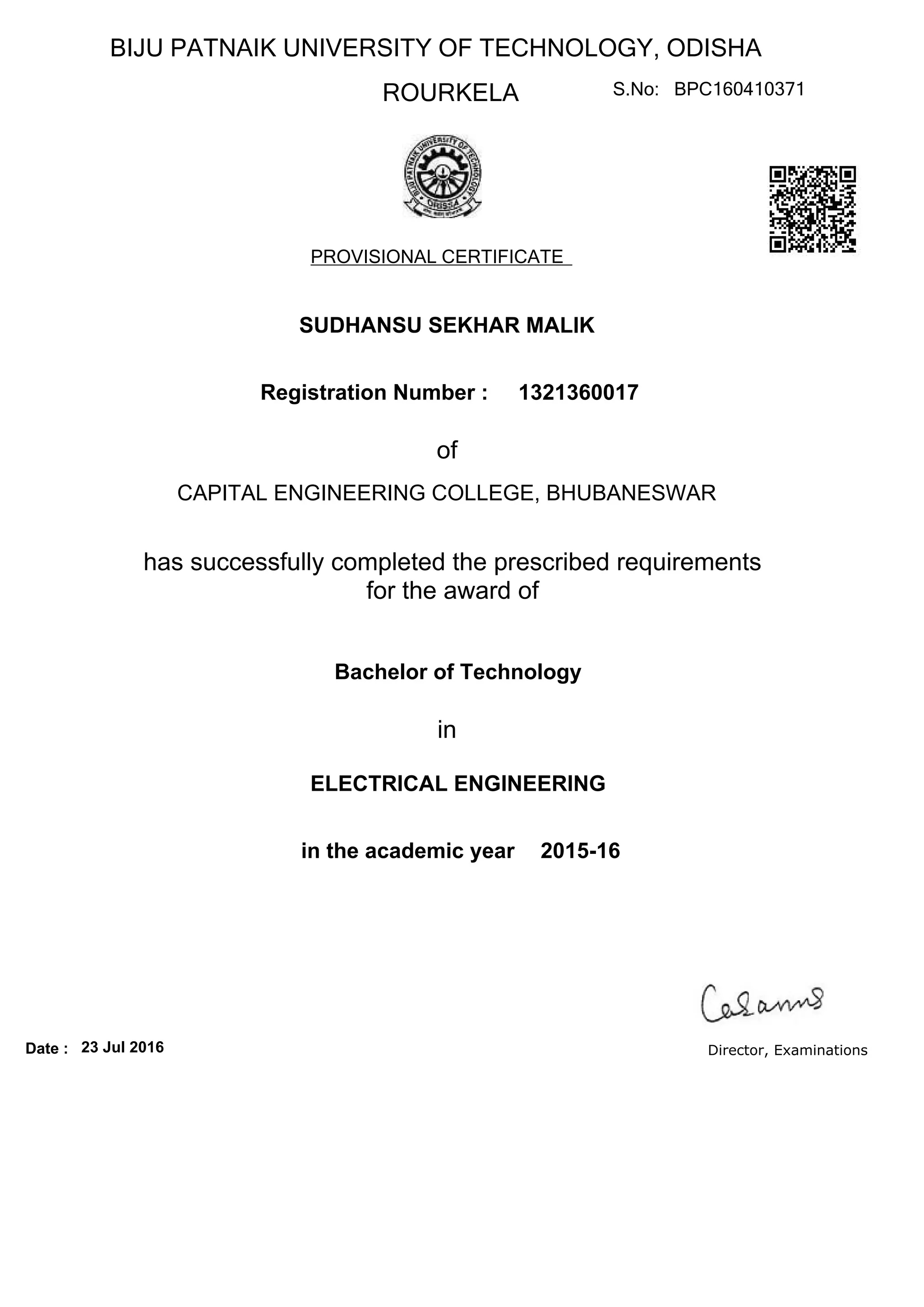 B-tech PROVISIONAL | PDF