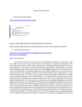Summer Internships 2015 | DOCX | Health Insurance | Insurance