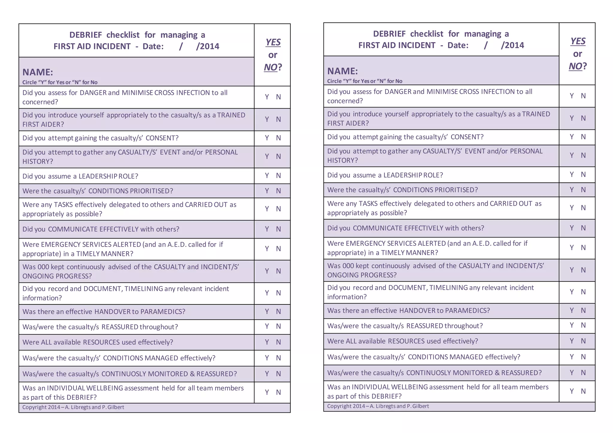 Debrief Checklist For A Managing Conscious Casualty 2014 Ppt