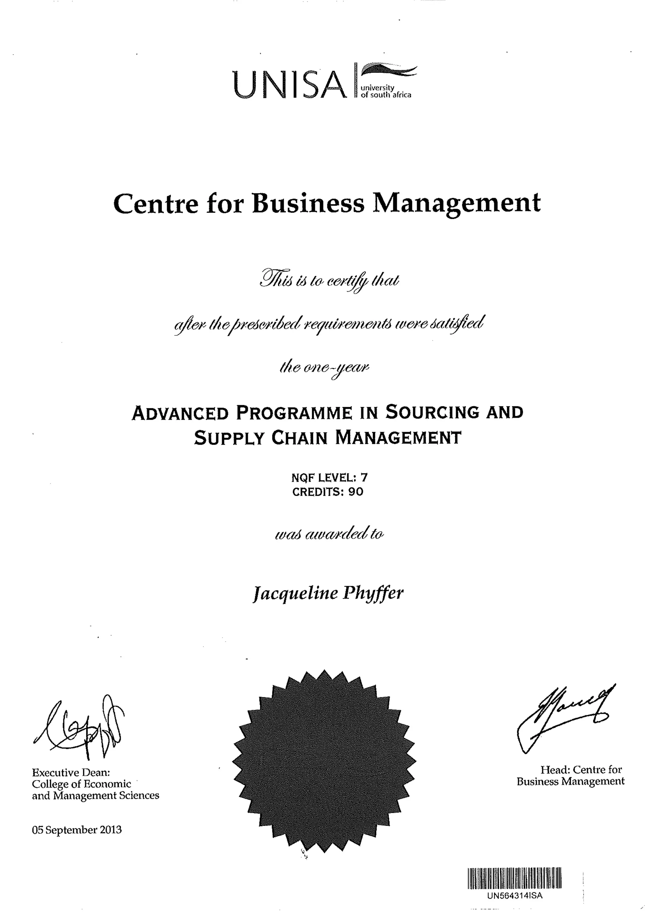 Unisa Advanced Programme in sourcing and supply chain management | PDF