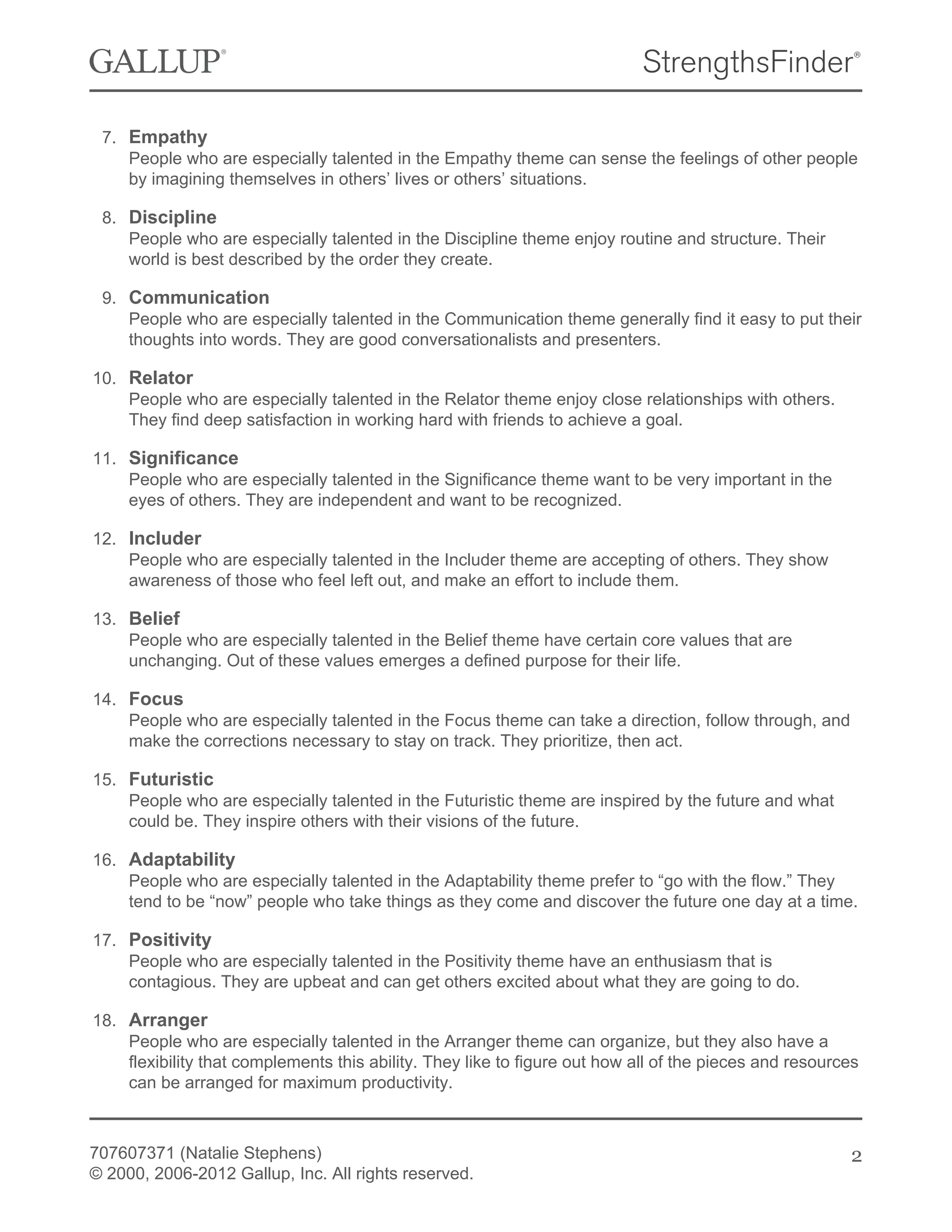 StrengthsFinder Theme Sequence | PDF