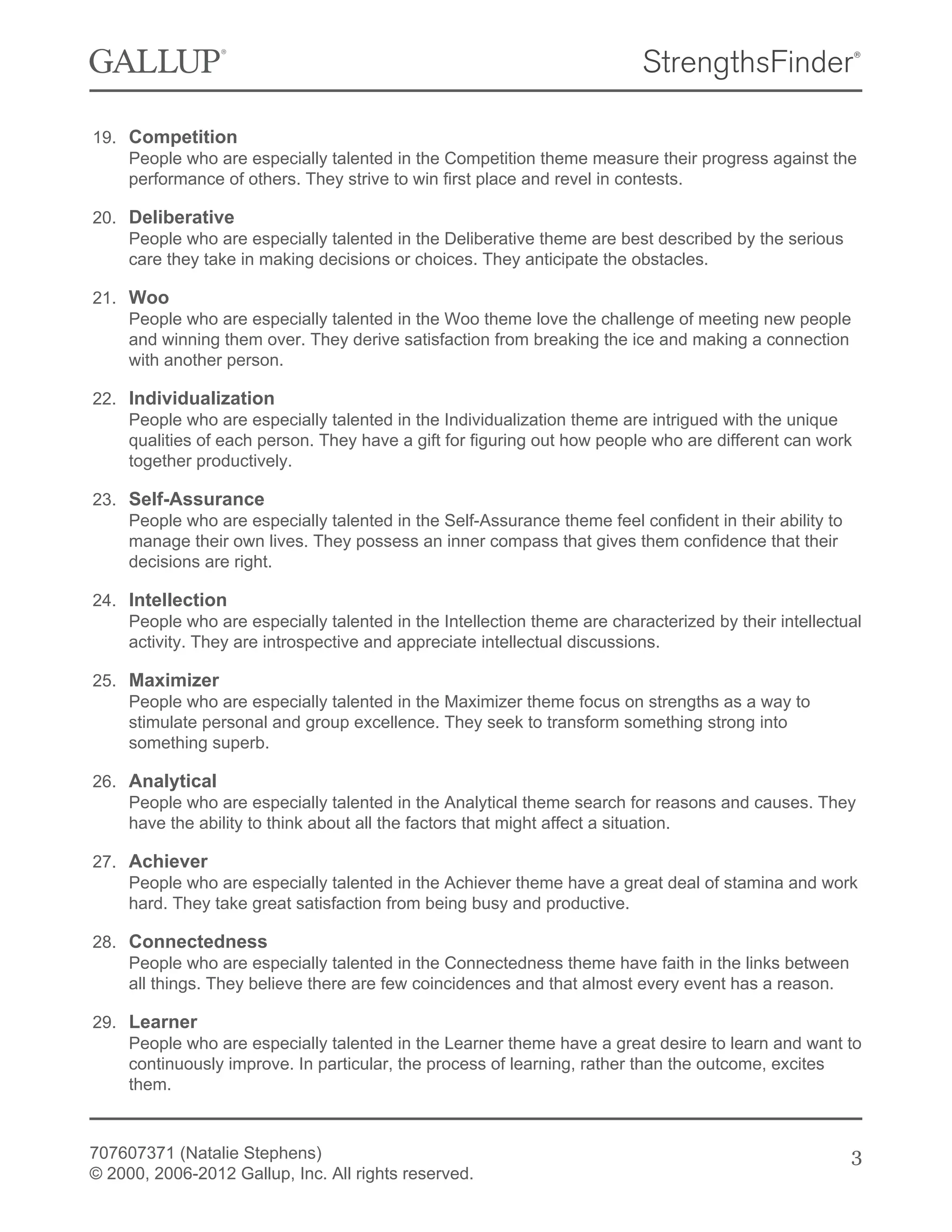 StrengthsFinder Theme Sequence | PDF