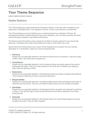 StrengthsFinder Theme Sequence | PDF