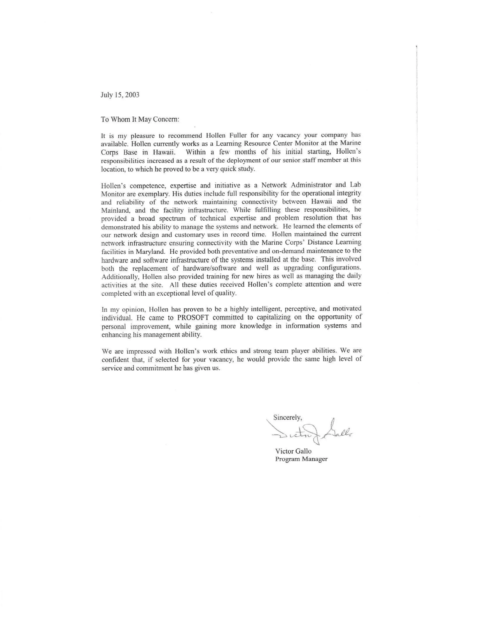 Letter of Rec-Prosoft | PDF