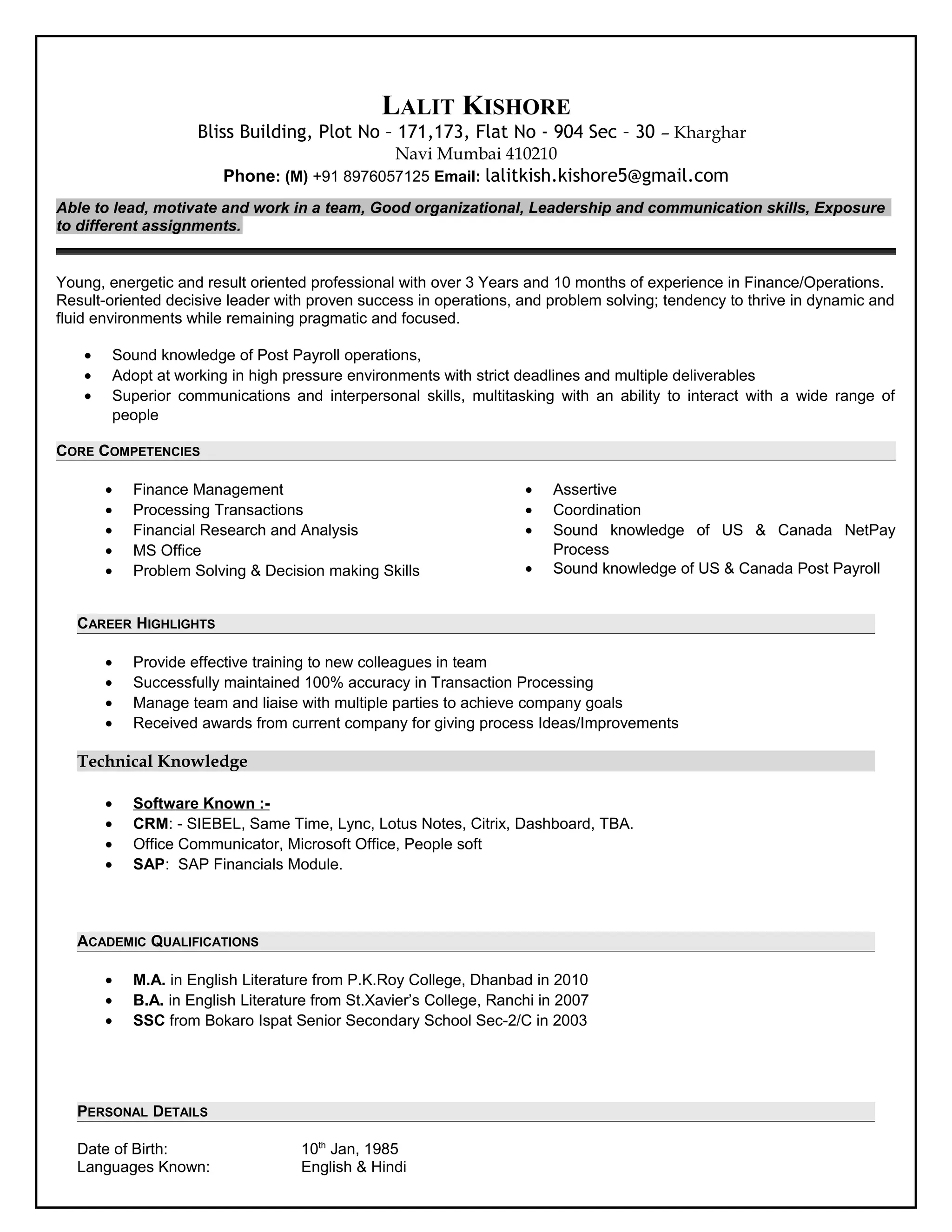 Lalit Kishore - CV | PDF