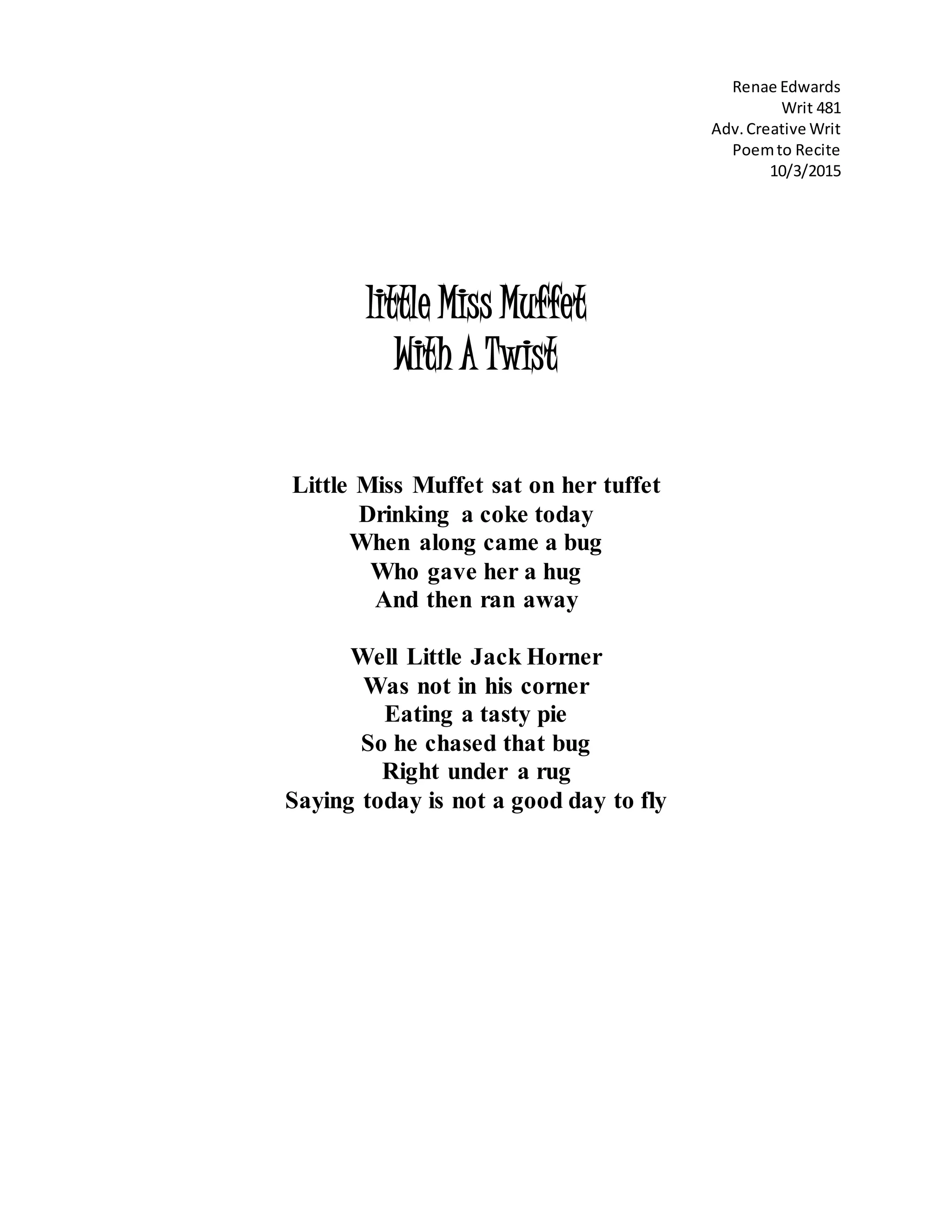 Little Miss Muffet with a twist | DOCX