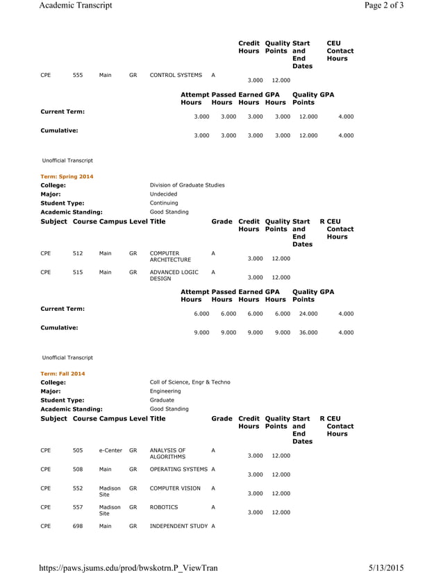 Graduate Transcript | PDF | Undergraduate Education | College Education