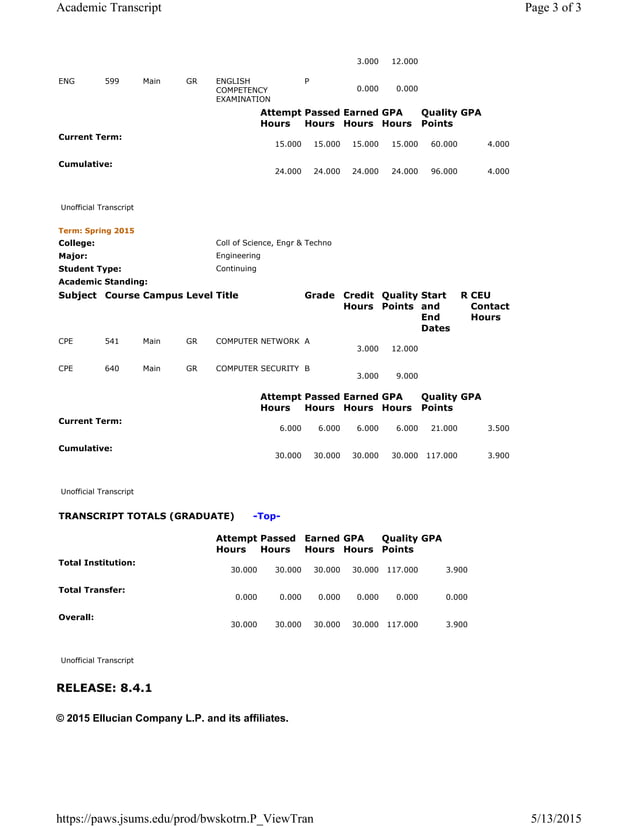 Graduate Transcript | PDF