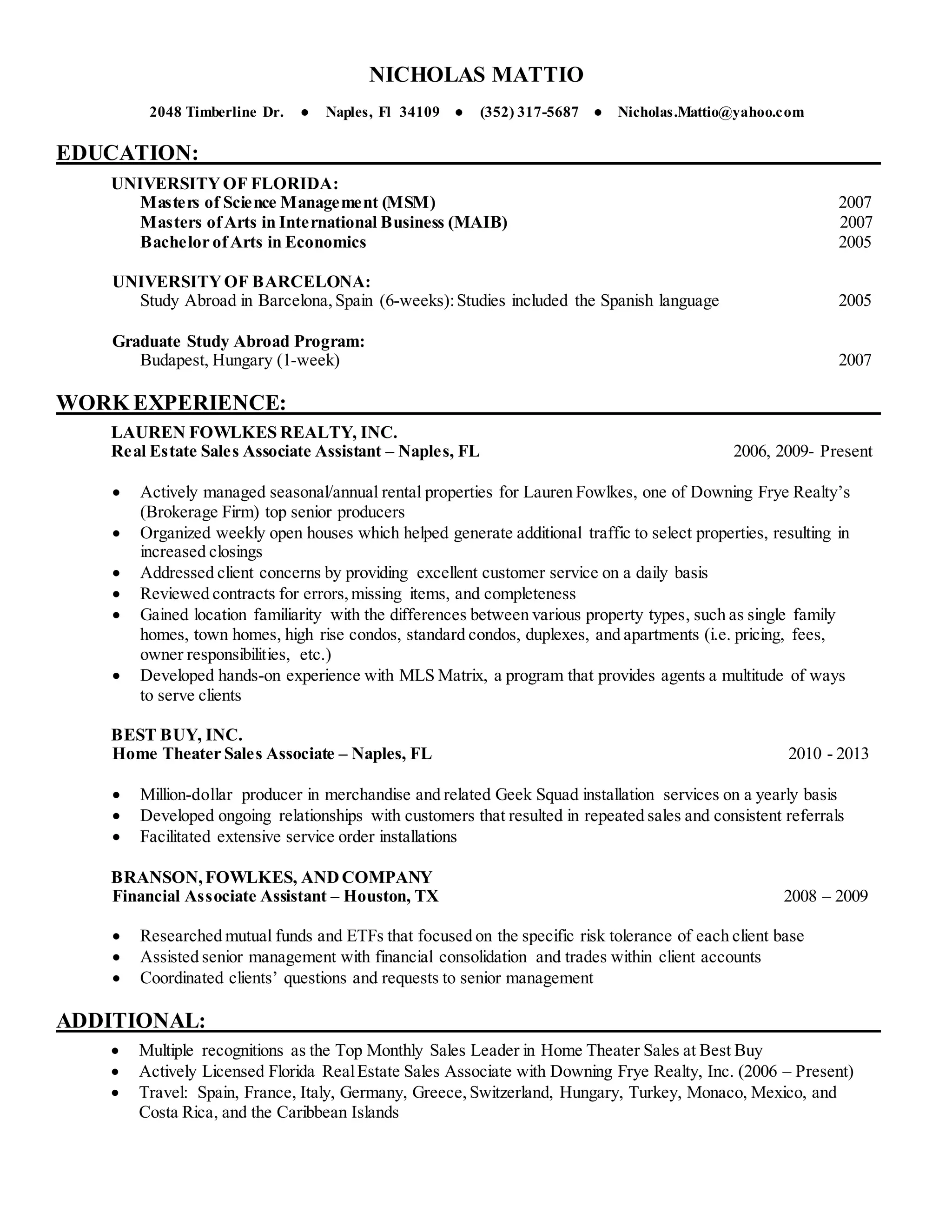 Nick Mattio resume | DOCX