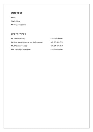 CURRICULUM VITAE OF THABO MAMABOLO 2015 | DOCX