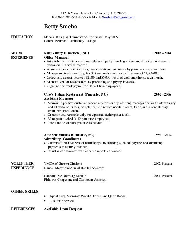 Betty Smeha Resume
