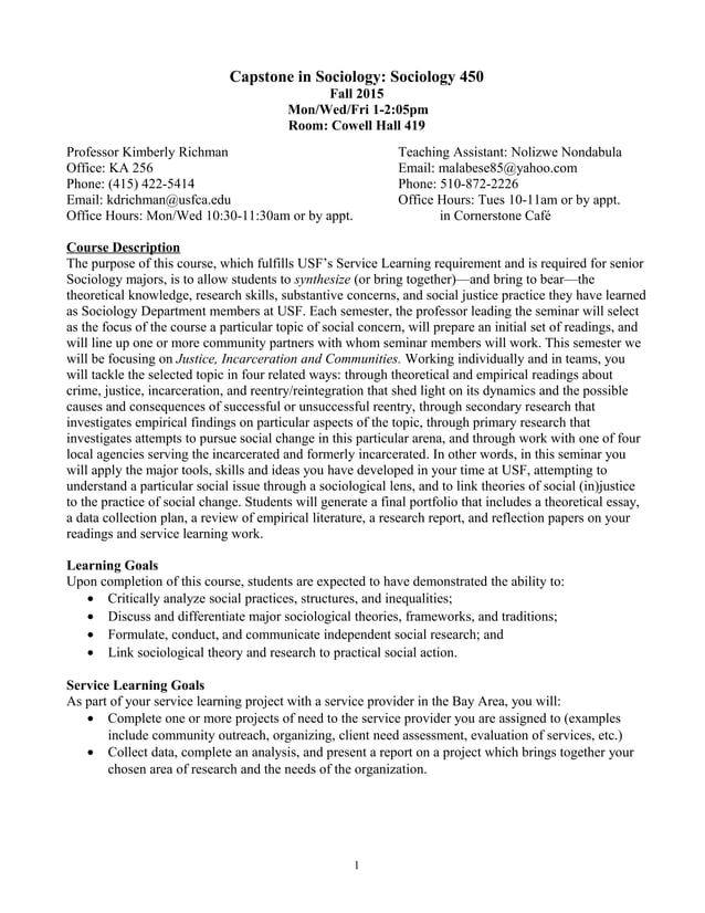 Capstone syllabus F15 | PDF