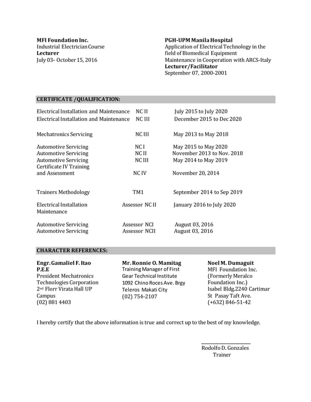revise resume rod | DOCX | Automotive