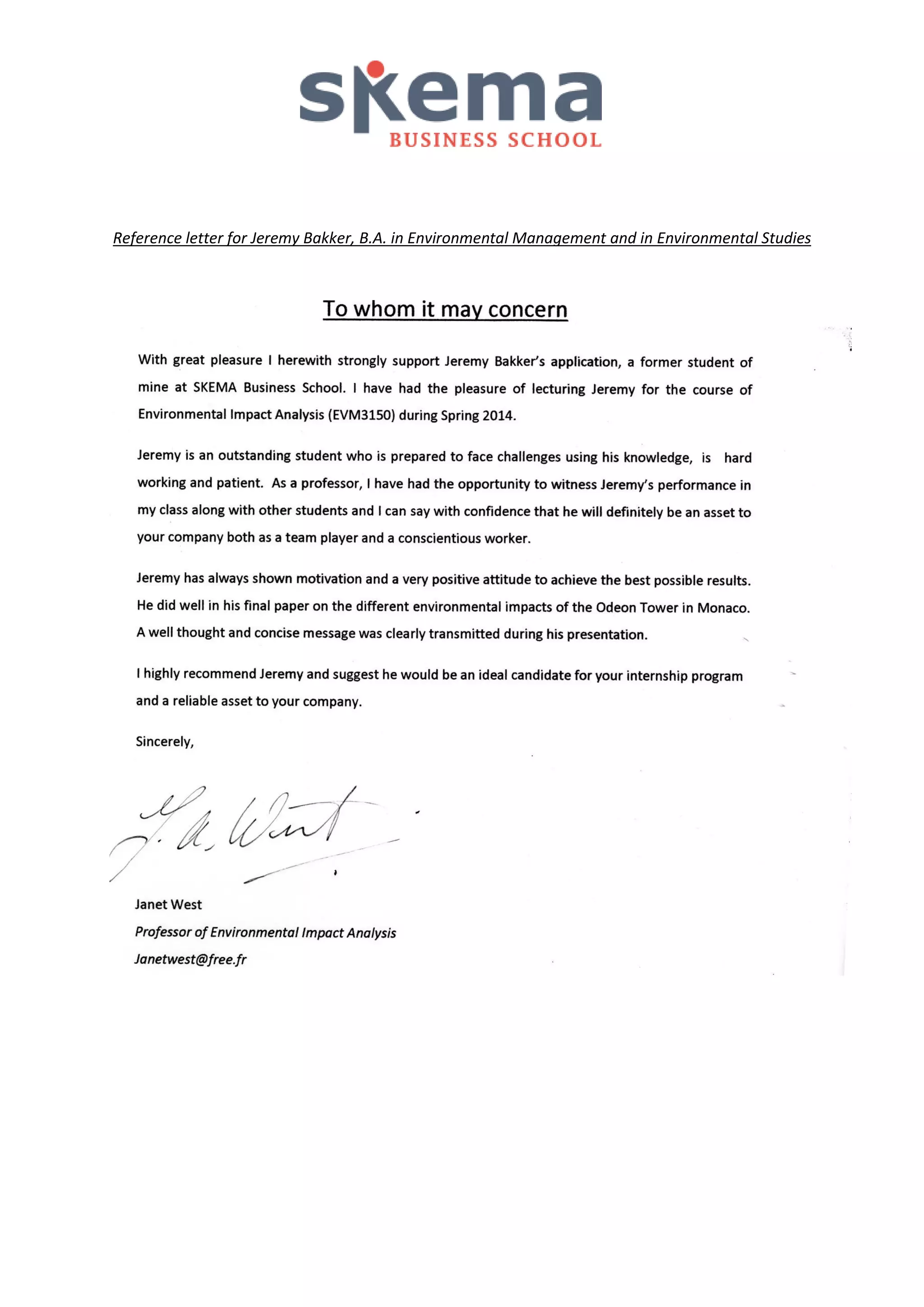 Reference letter Janet West | PDF