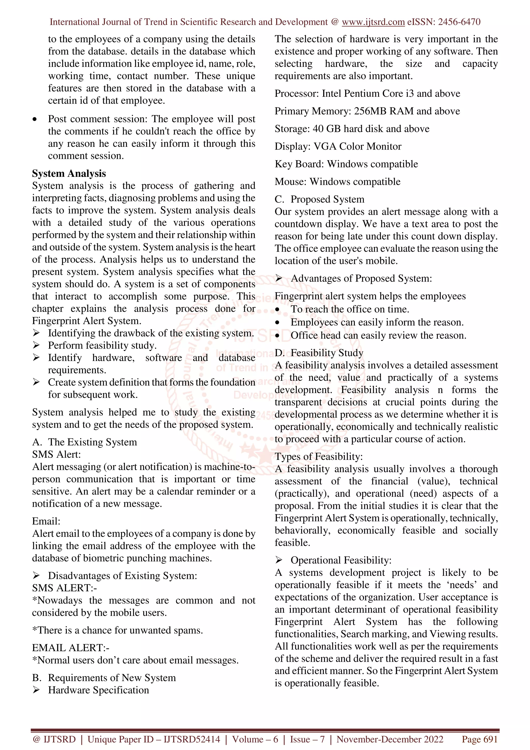 Fingerprint Alert System A Solution for Effective Management System | PDF