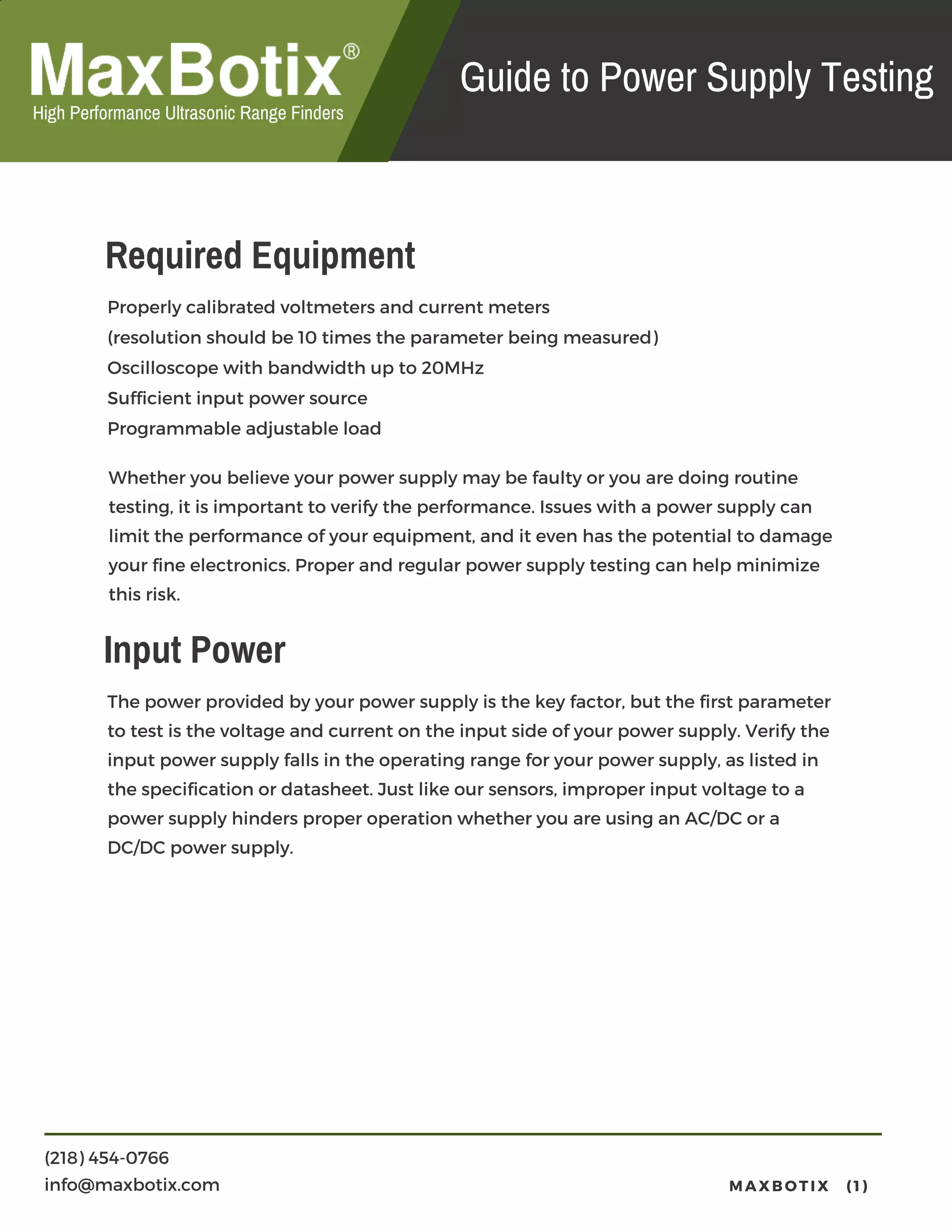 Guide to Power Supply Testing with MaxBotix | PDF | Consumer ...