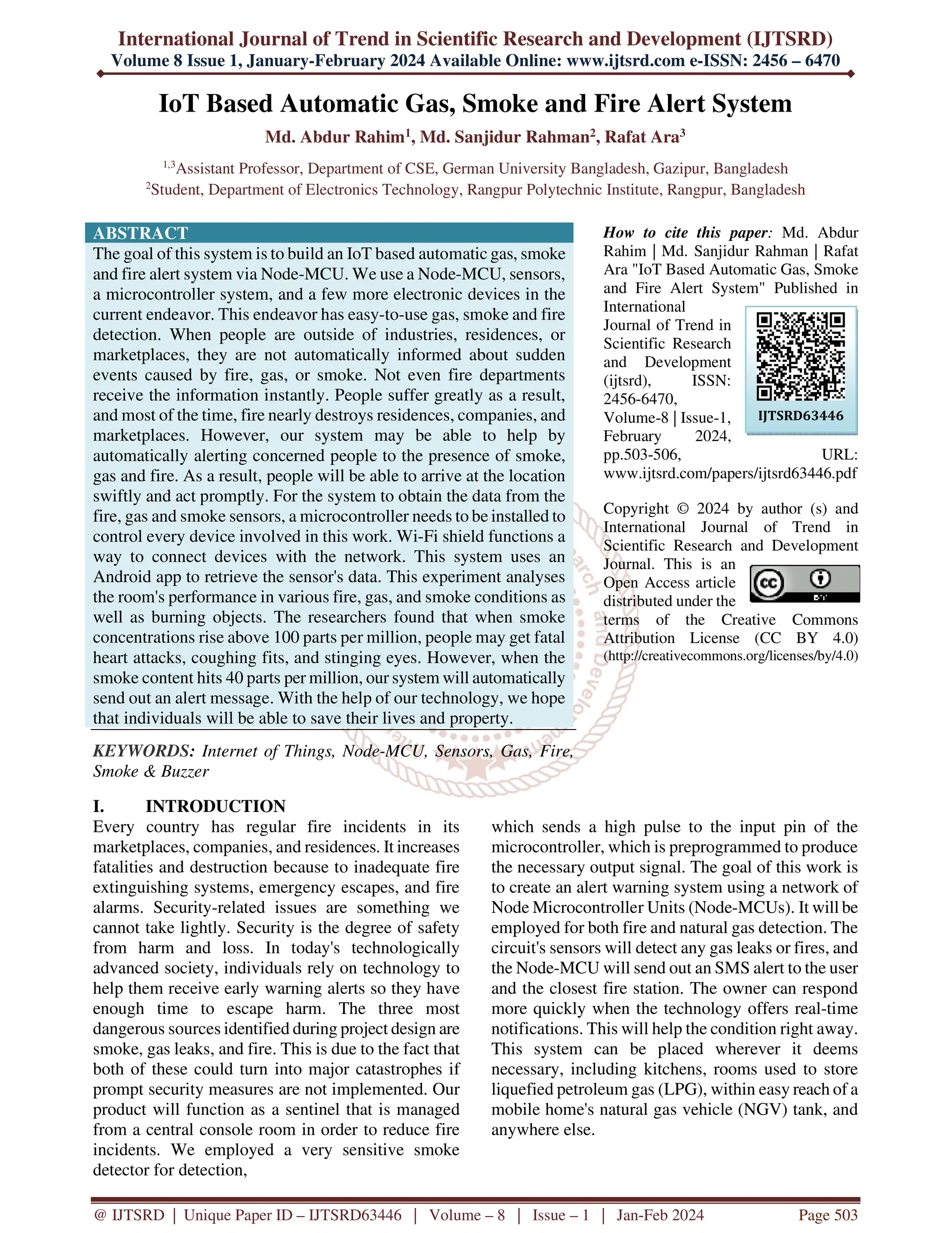 IoT Based Automatic Gas, Smoke and Fire Alert System | PDF