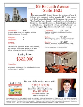 #1601-83 redpath ave Feature Sheet | PDF | Houses | Real Estate
