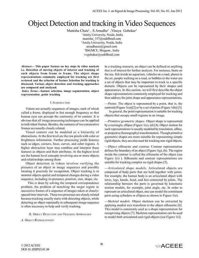 Object Detection and tracking in Video Sequences | PDF