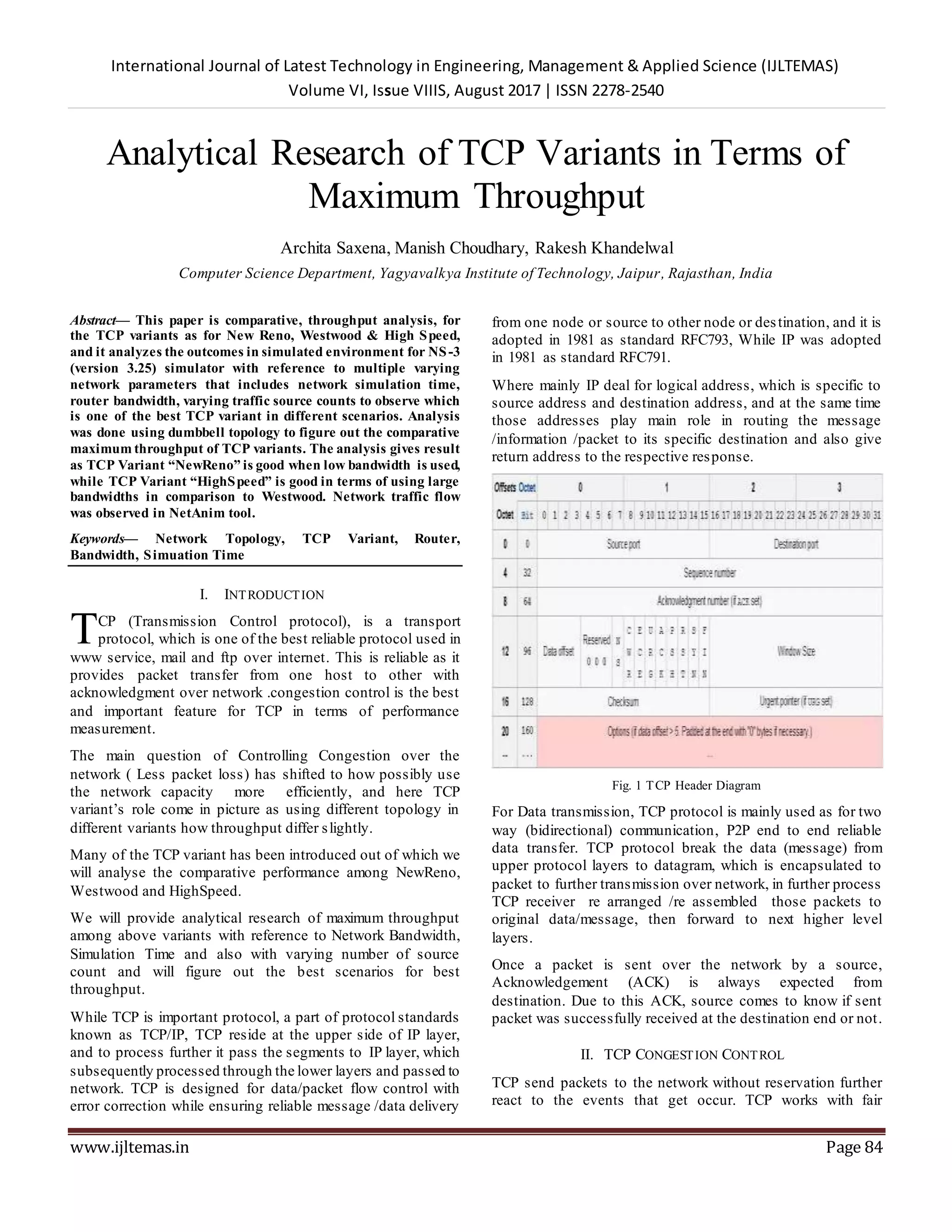 Analytical Research of TCP Variants in Terms of Maximum Throughput | PDF