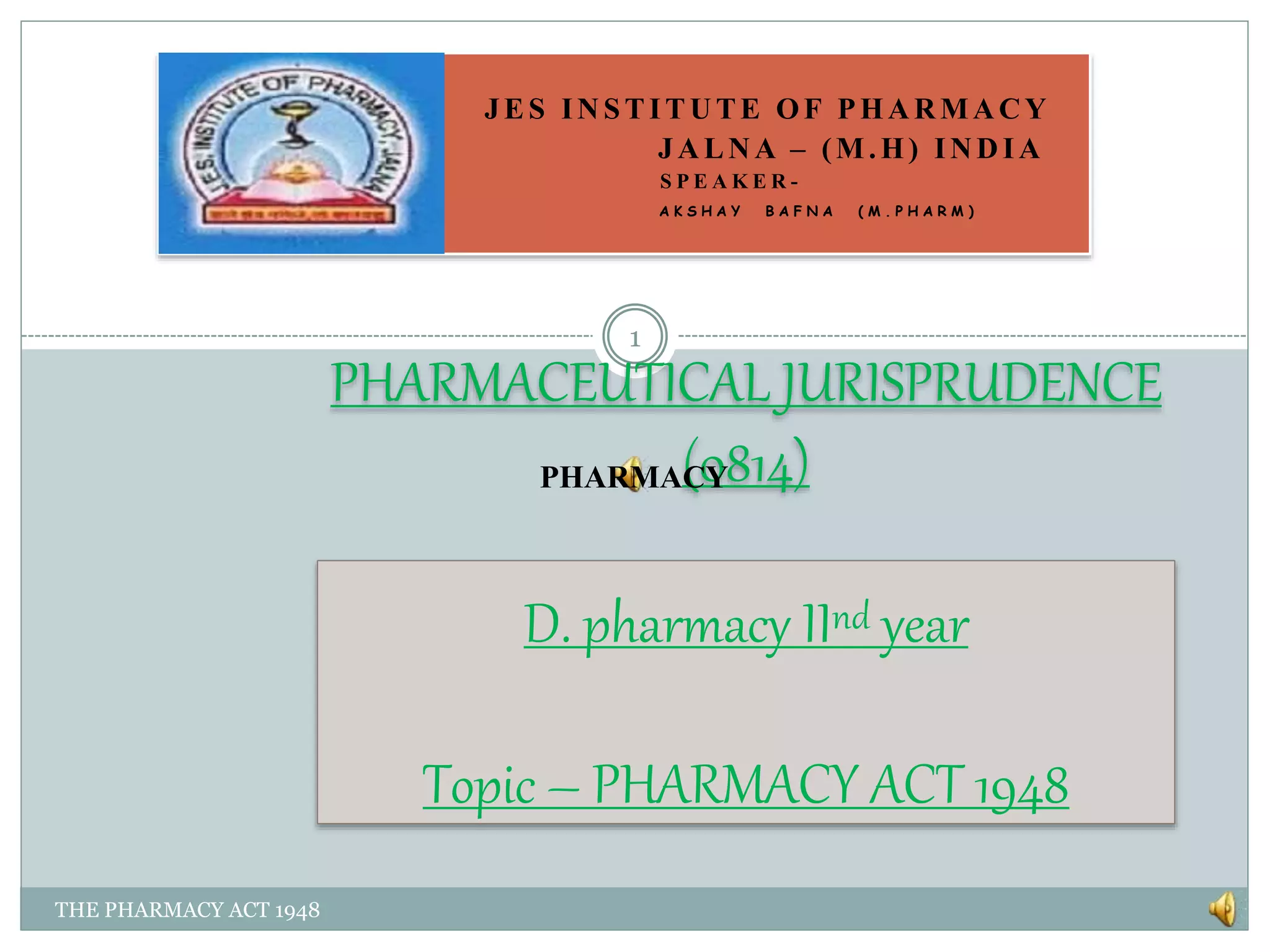 PHARMACY ACT 1948 | PPTX