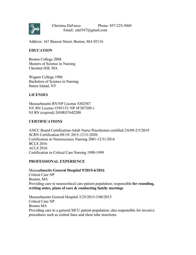 Christina DeFusco CV 2-alternate address4444 (1) | DOC | Brain and Nervous System Disorders ...