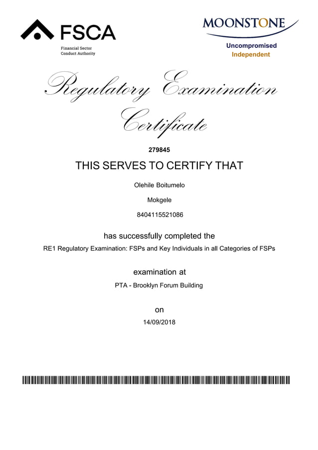 FSCA - RE1 FSP & KI CERTIFICATE | PDF