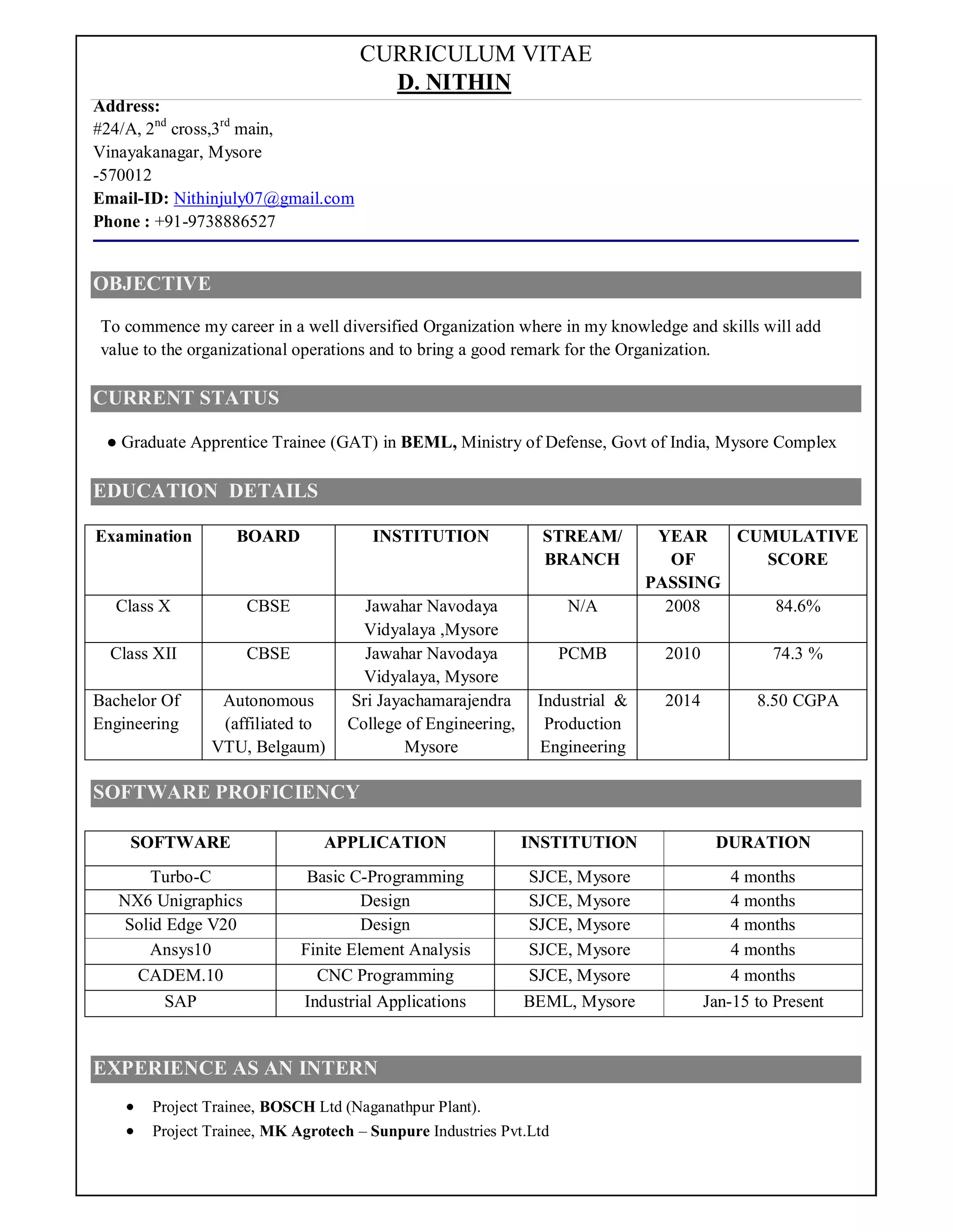 NITHIN.RESUME11 | PDF