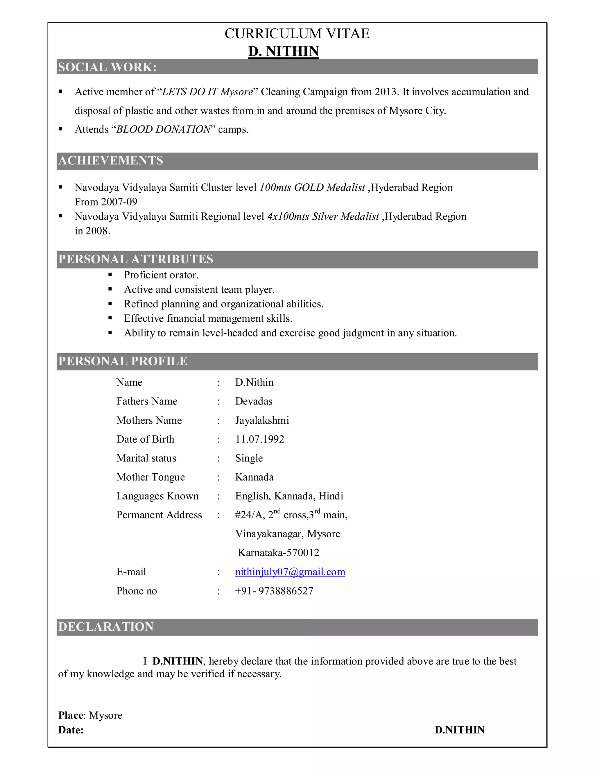 NITHIN.RESUME11 | PDF
