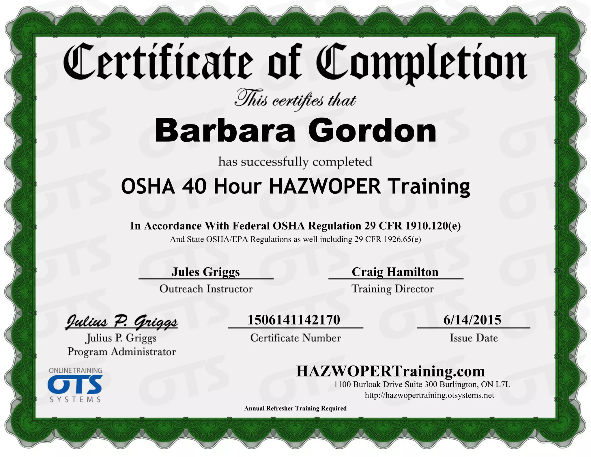 40 Hour Hazwoper training Certificate | PDF