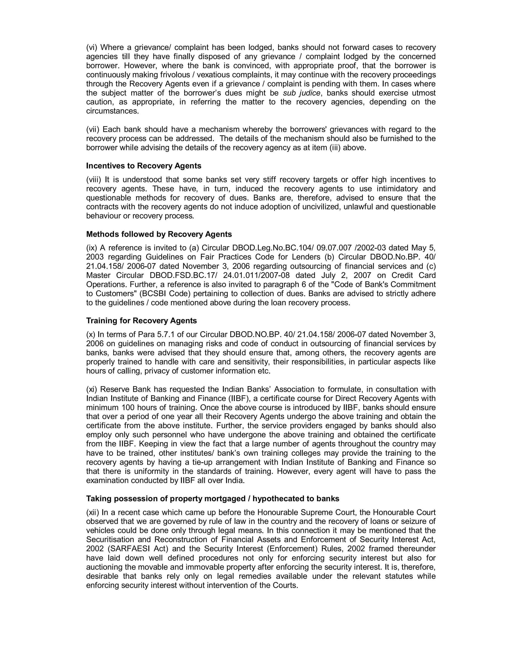 RBI GUIDELINES: RECOVERY AGENTS ENGAGED BY BANKS! | PDF