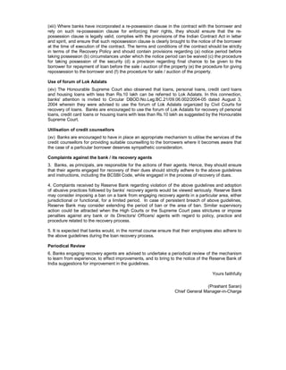 RBI GUIDELINES: RECOVERY AGENTS ENGAGED BY BANKS! | PDF