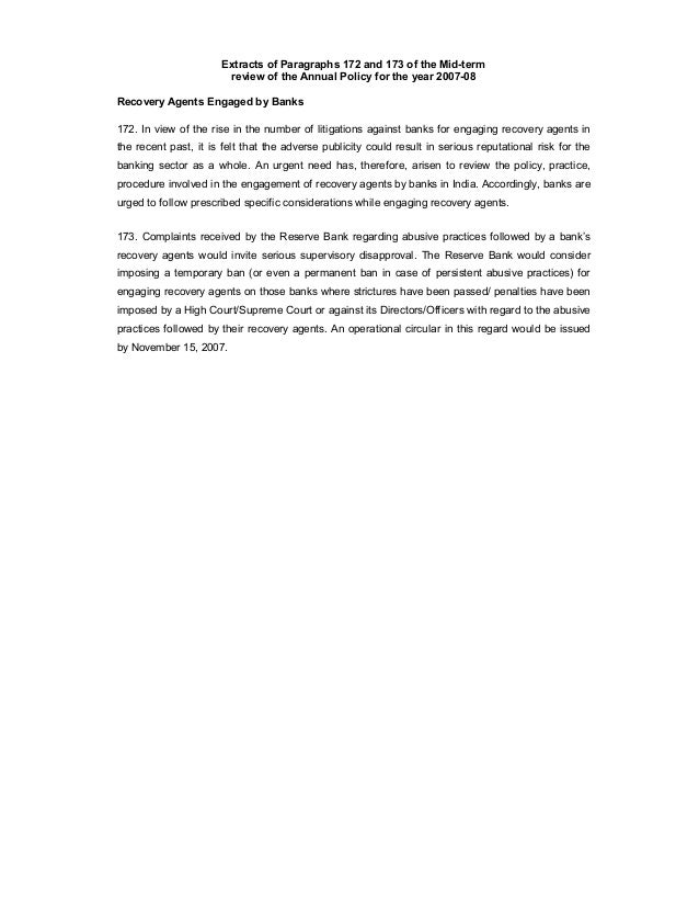 RBI GUIDELINES: RECOVERY AGENTS ENGAGED BY BANKS!