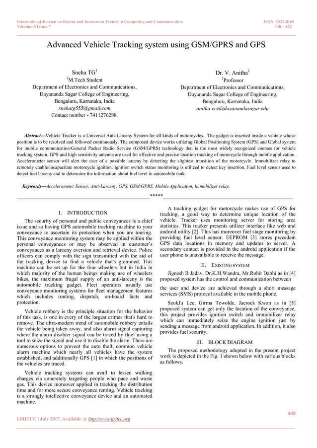 Advanced Vehicle Tracking system using GSM/GPRS and GPS | PDF
