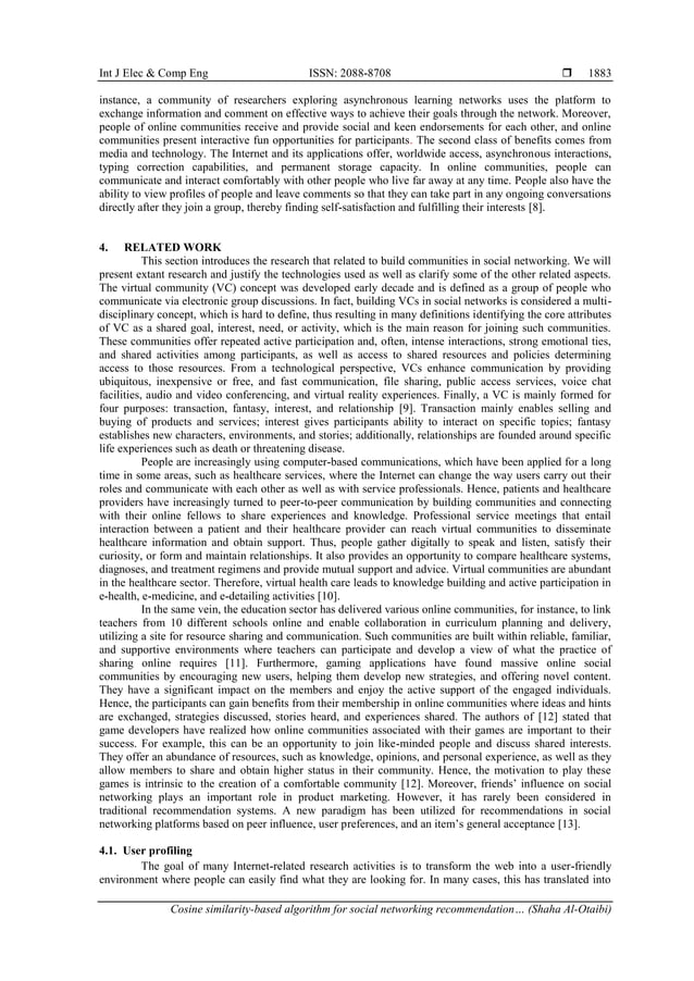 Cosine Similarity Based Algorithm For Social Networking Recommendation Pdf