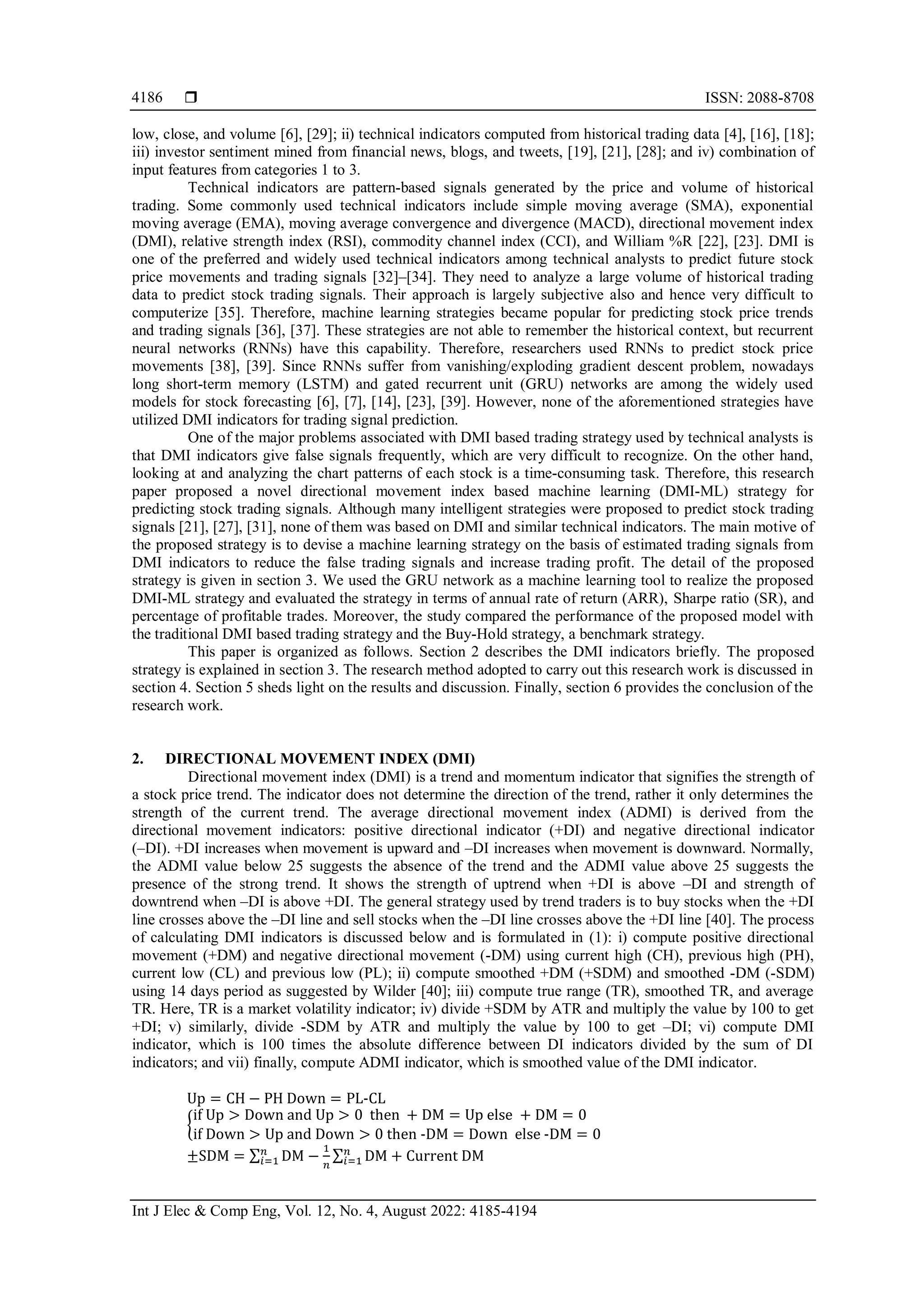 Directional movement index based machine learning strategy for predicting stock trading signals ...